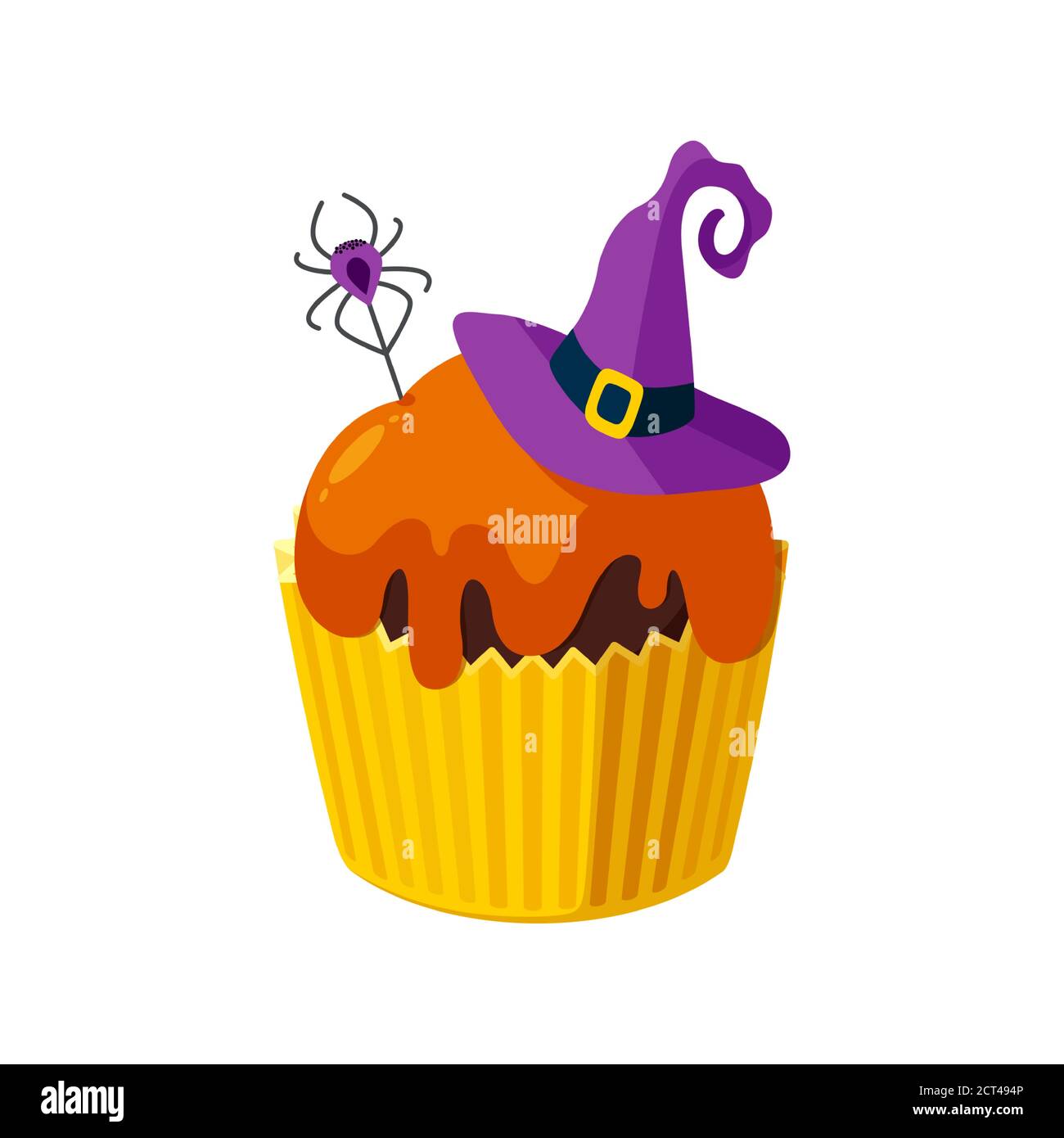 Halloween cupcake with spider and witch hat. Colorful dessert for ...