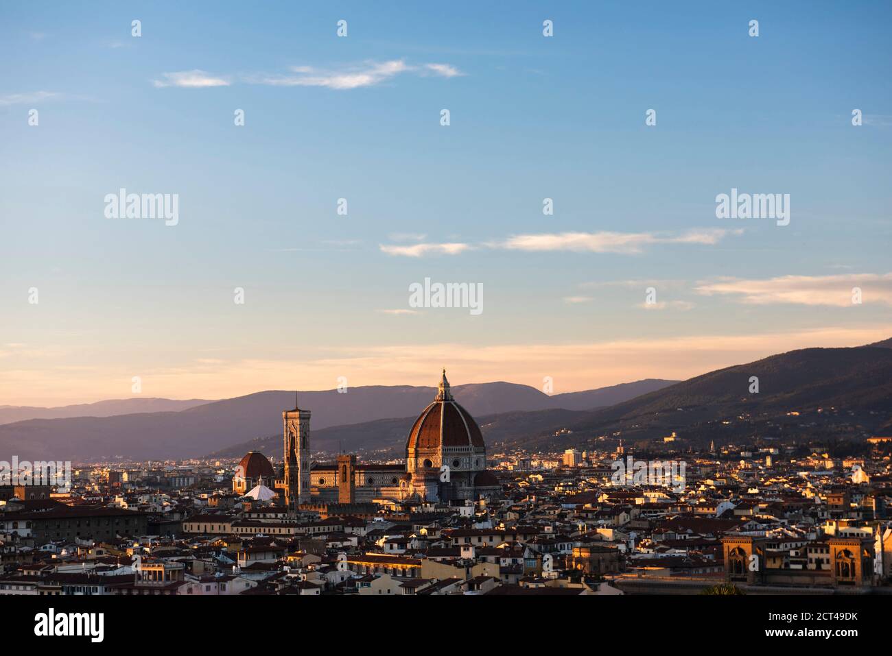 View over Florence Cathedral at sunset, seen from Piazzale Michelangelo ...
