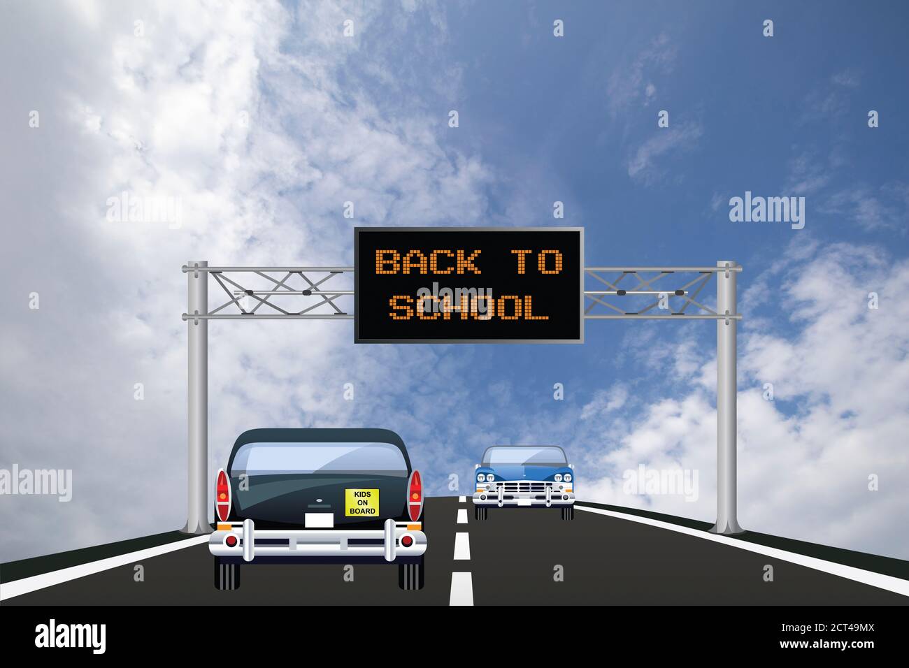 Highway digital overhead gantry sign with back to school message and ...