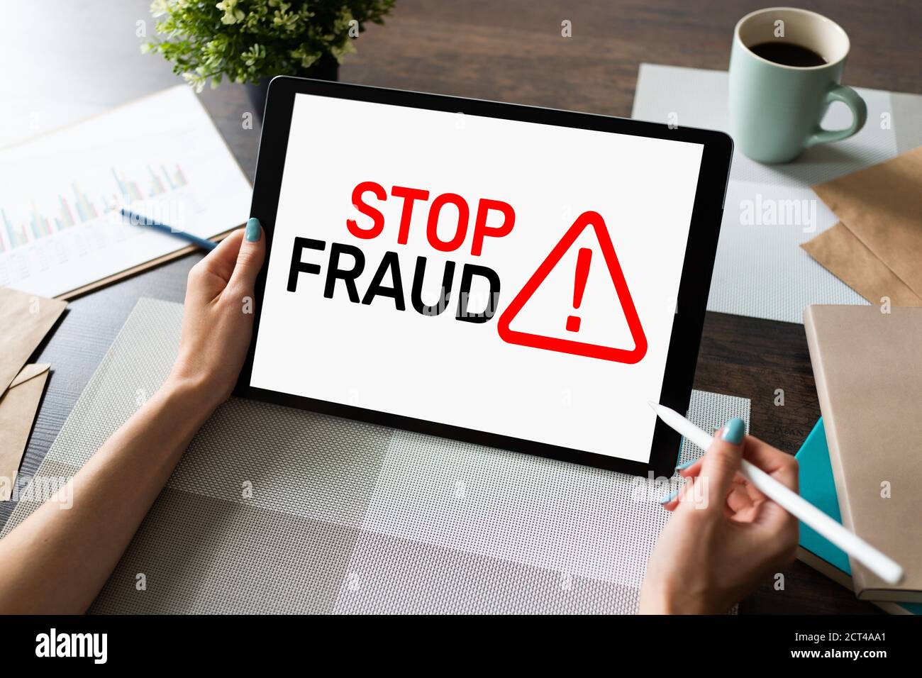 Stop Fraud banner on screen. Cybercrime and internet security concept ...