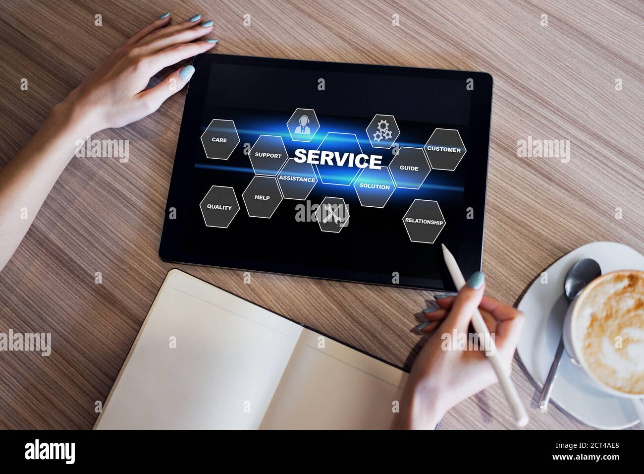 Service and customers support business concept on device screen Stock ...