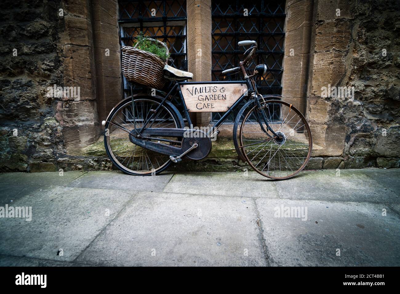Vaults and Garden Cafe sign on a bicycle in Oxford, Oxfordshire ...