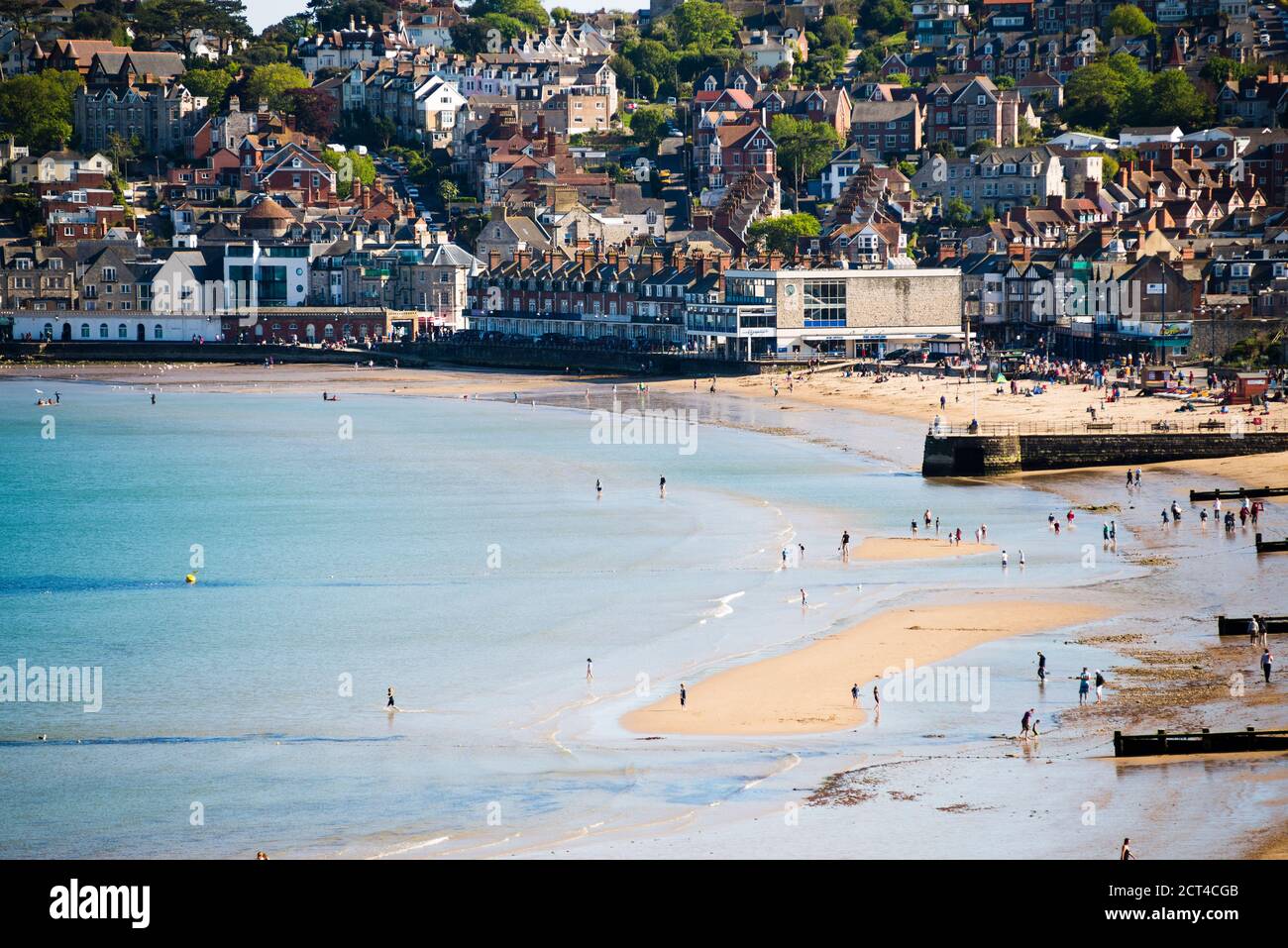 Aerial view of Swanage Beach, Dorset, England, United Kingdom, Europe ...