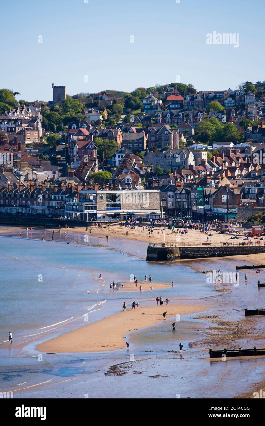 Aerial view of Swanage Beach, Dorset, England, United Kingdom, Europe ...