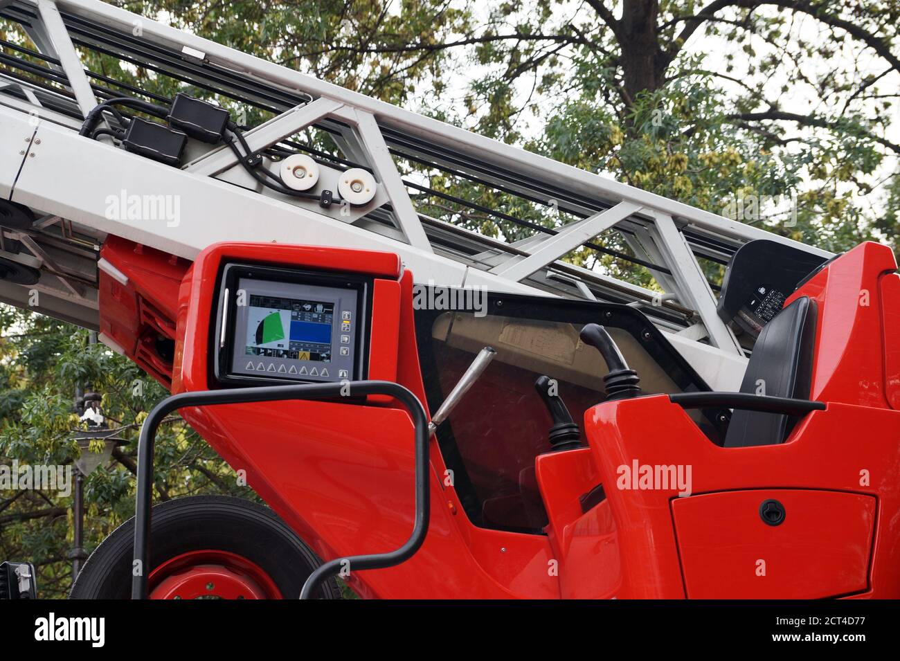 workstation with a fireman's remote control on a fire truck Stock Photo ...