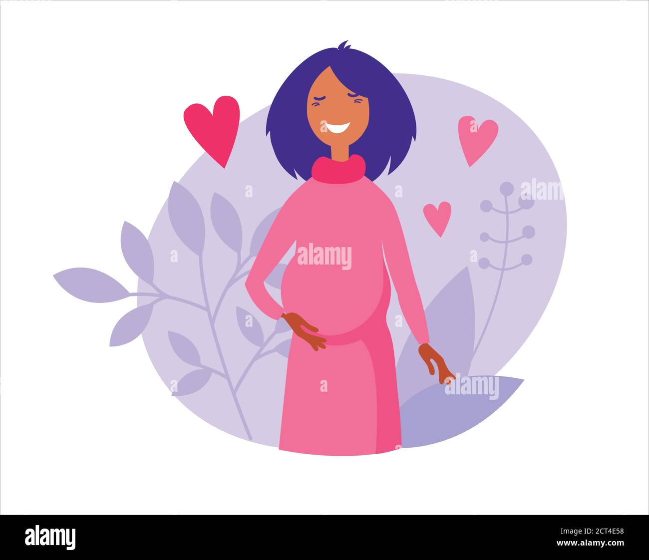 A poster with a beautiful young pregnant woman. flat cartoon vector ...