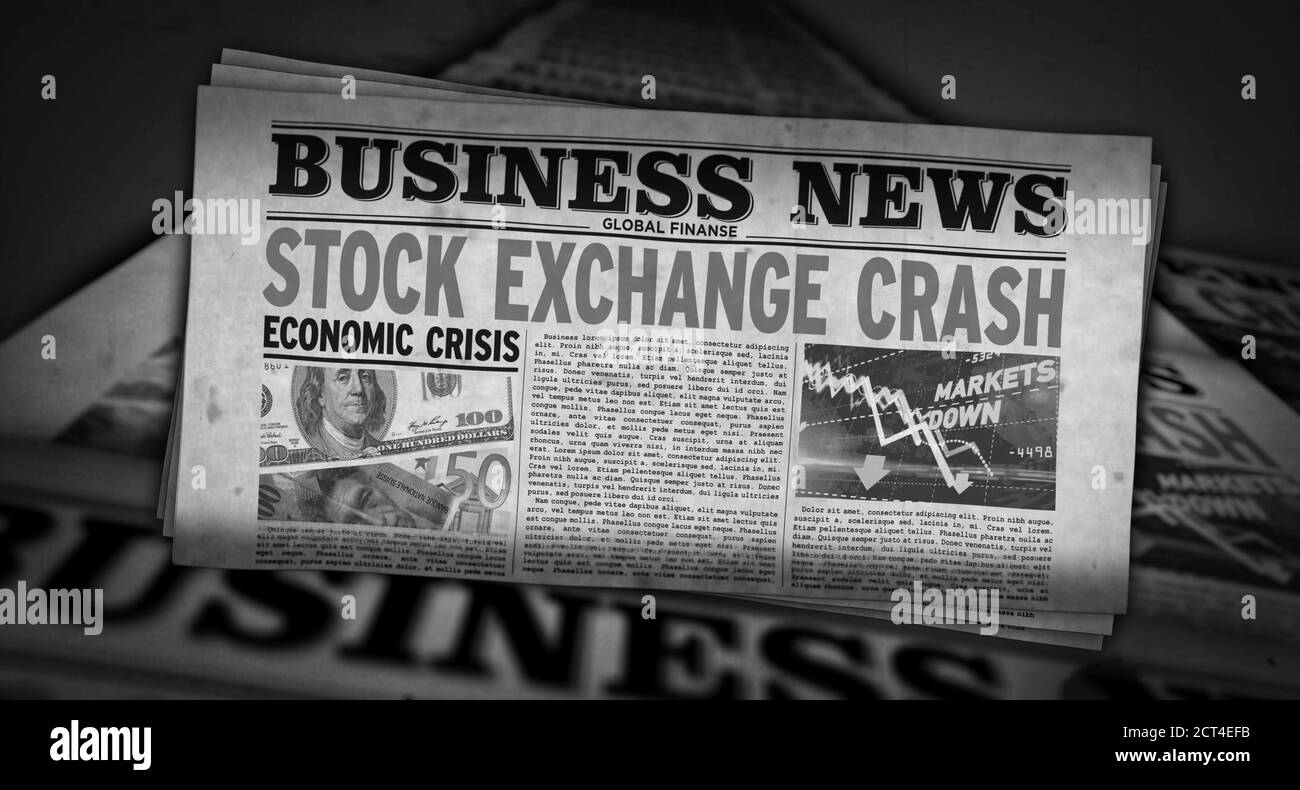 Stock exchange crash business news. Daily newspaper print. Vintage ...