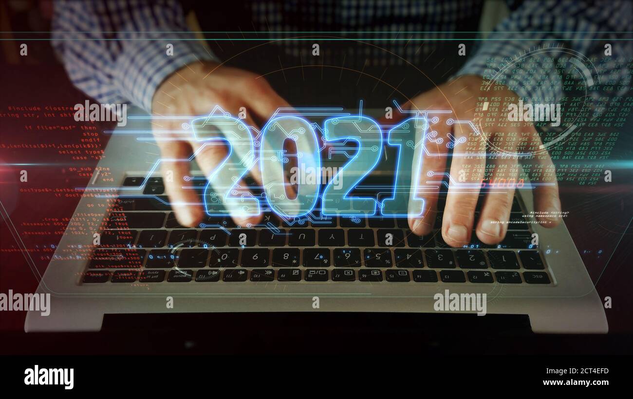 2021 year, new cyber design concept. Futuristic abstract 3d rendering ...