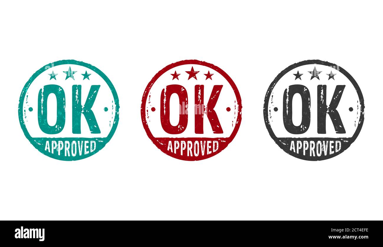 OK approved stamp icons in few color versions. Found, accepted ...