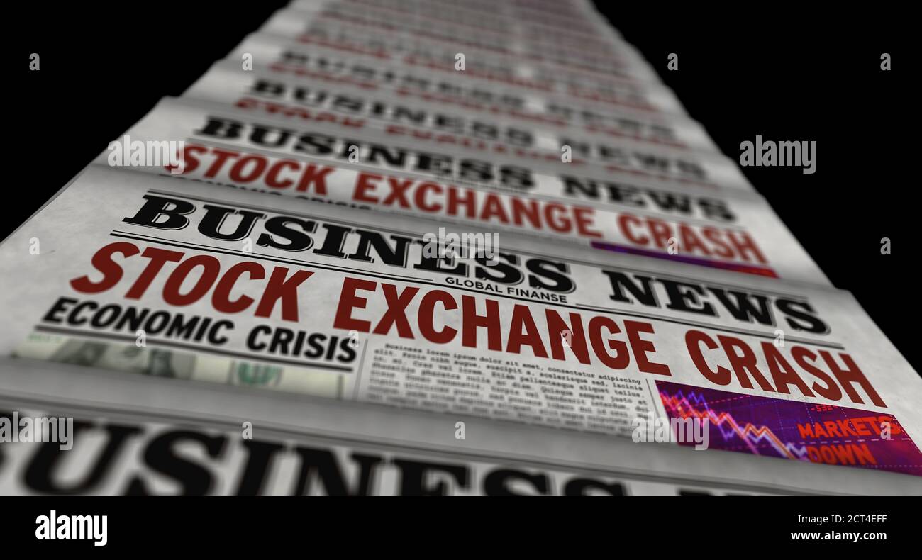 Stock exchange crash business news. Daily newspaper print. Vintage ...