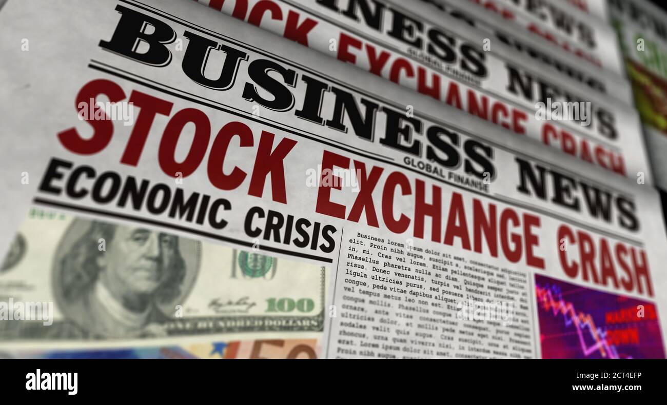 Stock exchange crash business news. Daily newspaper print. Vintage ...