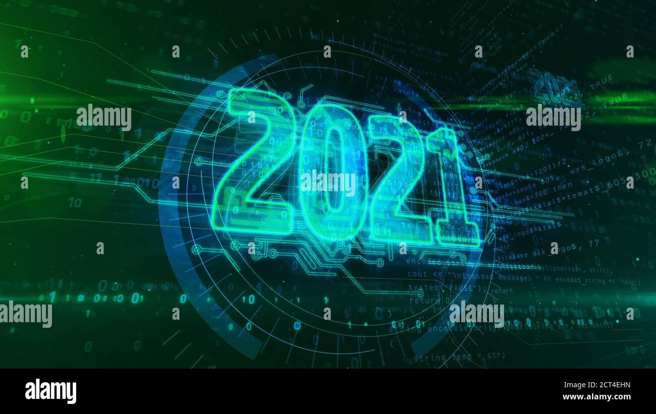 2021 year, new cyber design concept. Futuristic abstract 3d rendering ...