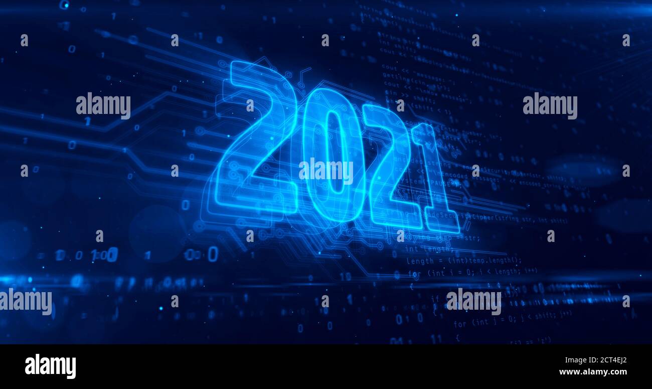 2021 year, new cyber design concept. Futuristic abstract 3d rendering ...