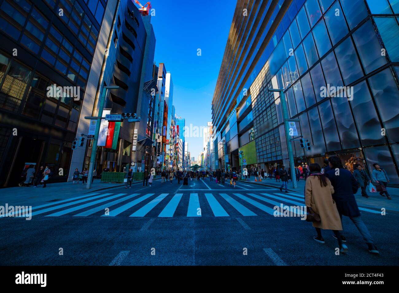 A city street at the downtown in Ginza Tokyo daytime wide shot Stock ...