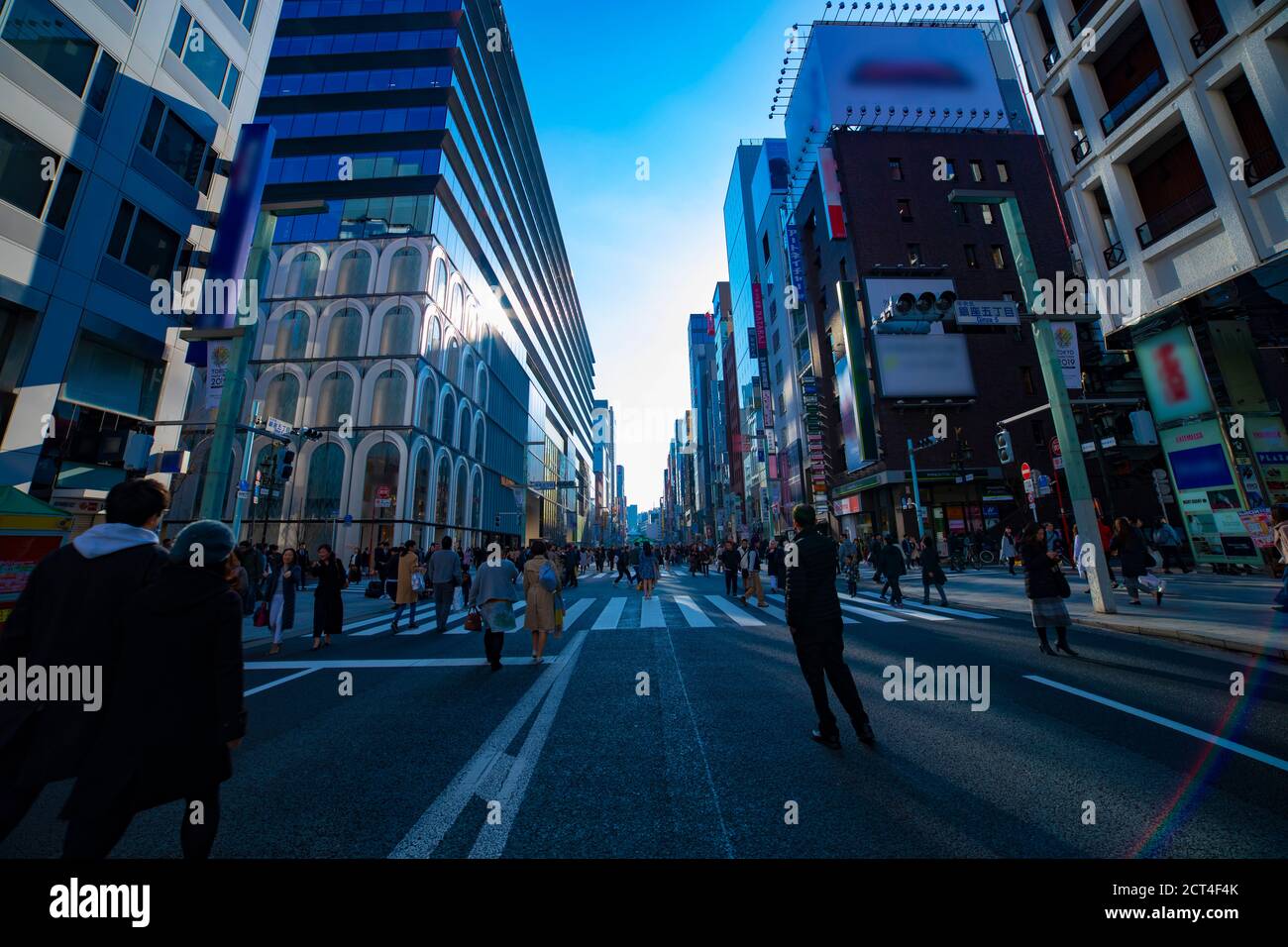 A city street at the downtown in Ginza Tokyo daytime wide shot Stock ...