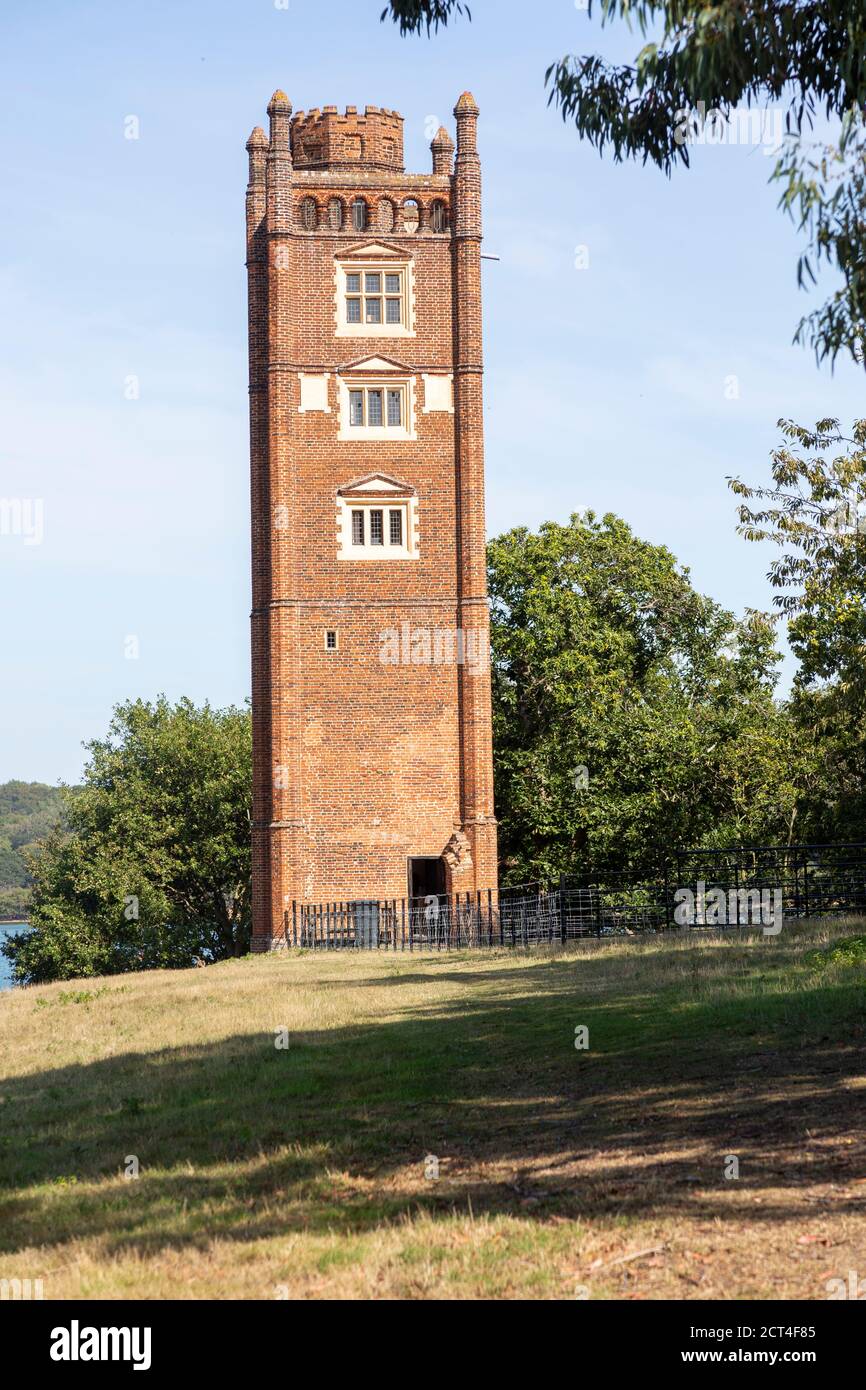 Freston Tower, a six-storey red brick Tudor folly built in 1570s, near ...