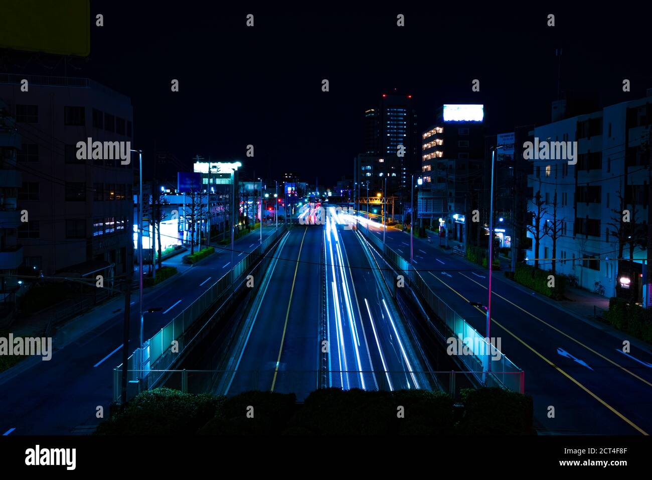 Night street at the downtown long exposure Stock Photo - Alamy