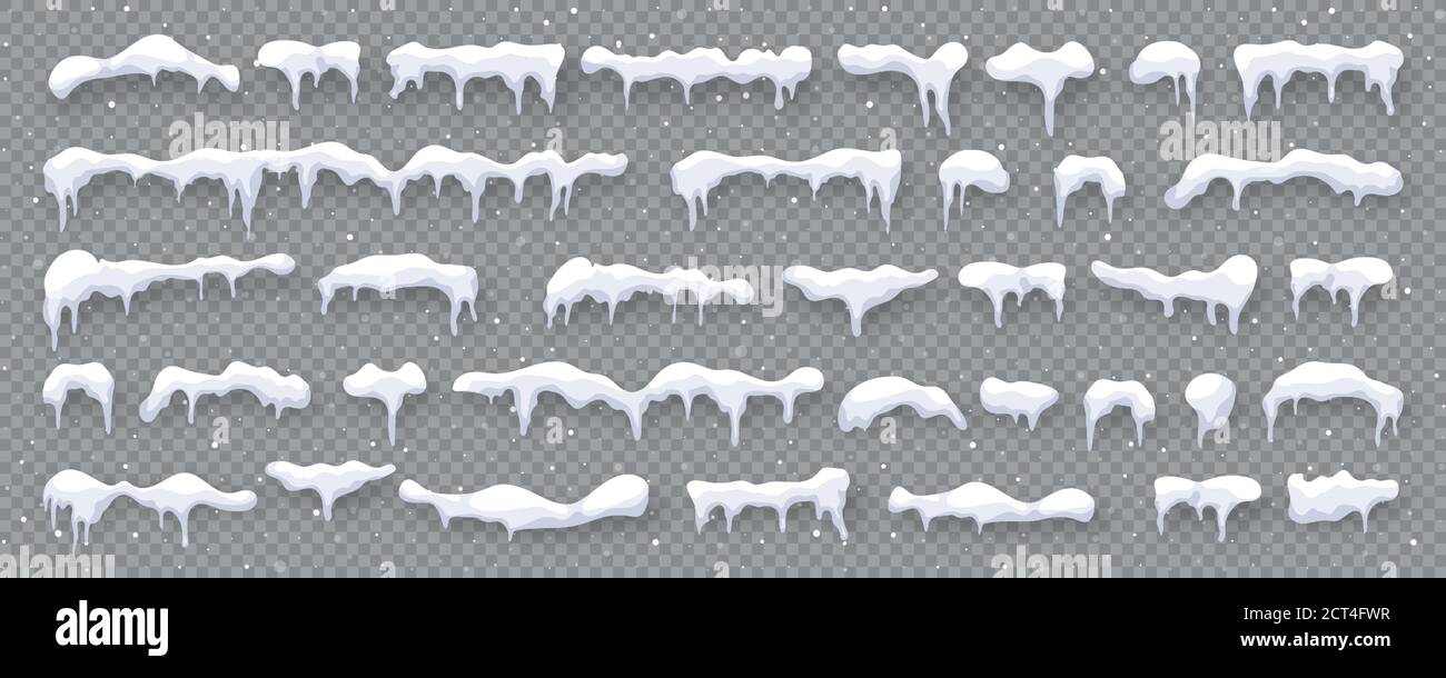 Snow, ice caps isolated on transparent background. Snowfall with ...