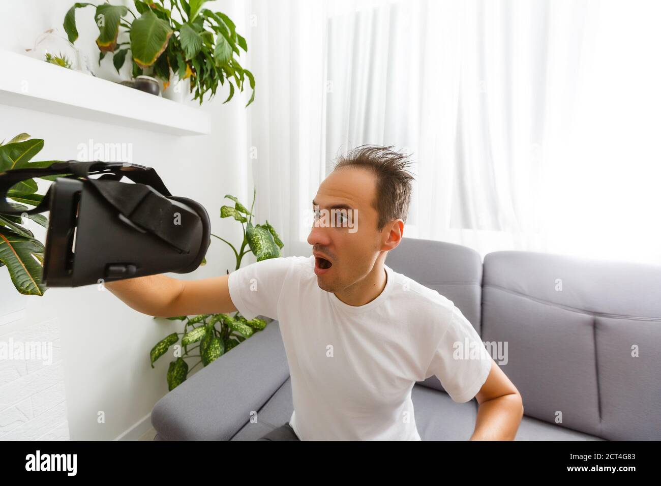 The man with glasses of virtual reality. Future technology concept ...
