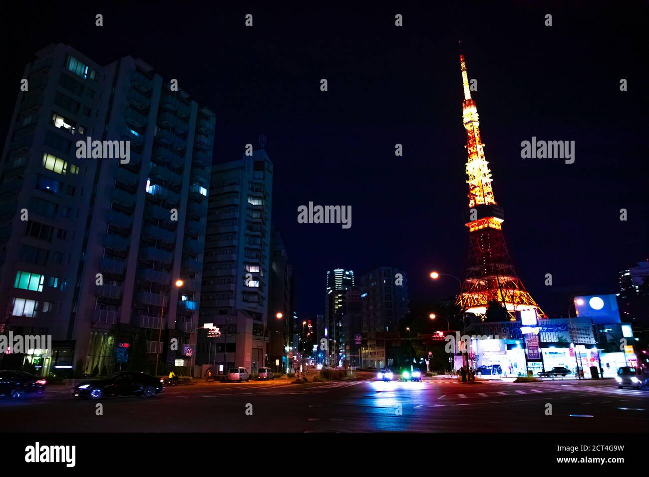 Night crossing behind the high tower in Tokyo Stock Photo - Alamy
