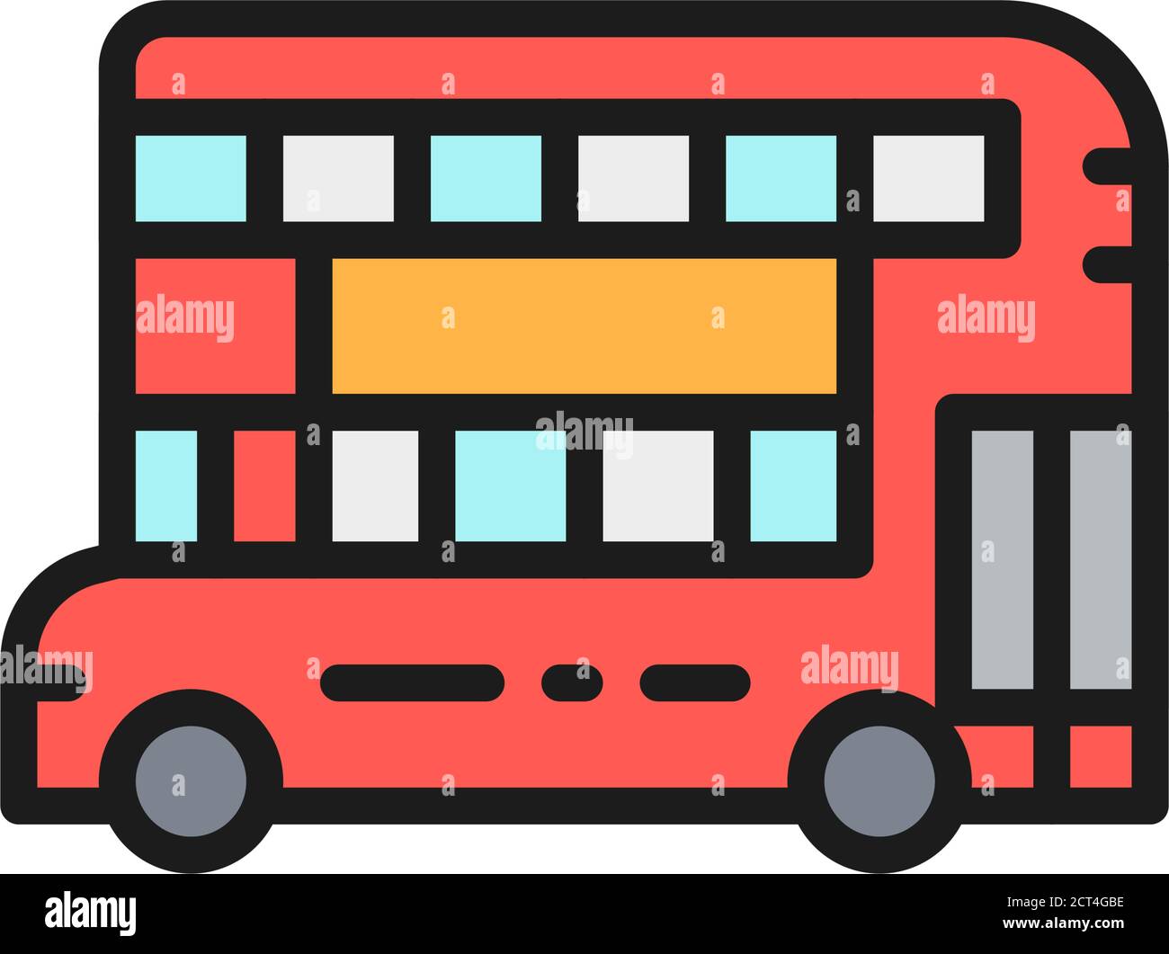 London double-decker bus, traditional public transport flat color line ...