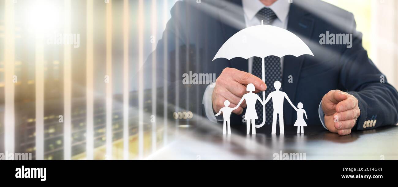 Symbol of family protection by a general agent; multiple exposure Stock ...