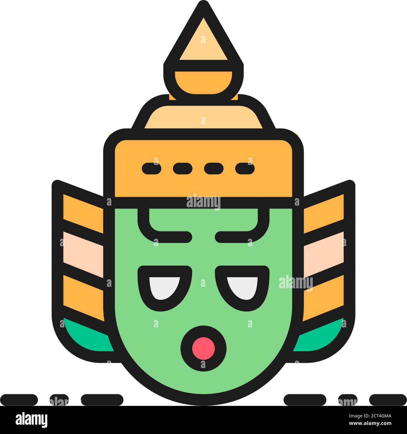 Thailand traditional Khon theater mask, Ravana head flat color line ...