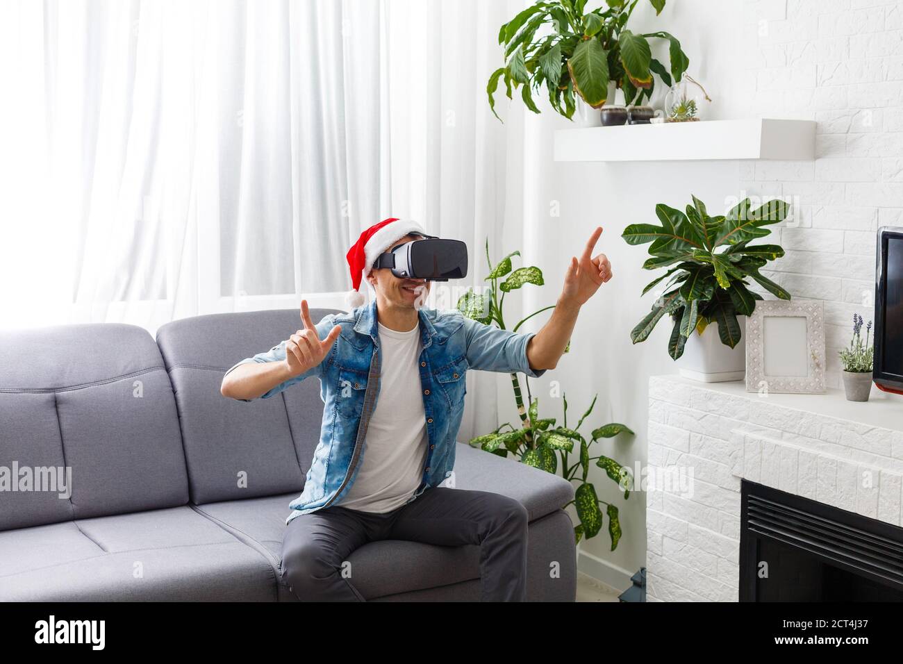 Male business executive using virtual reality headset, virtual glasses ...