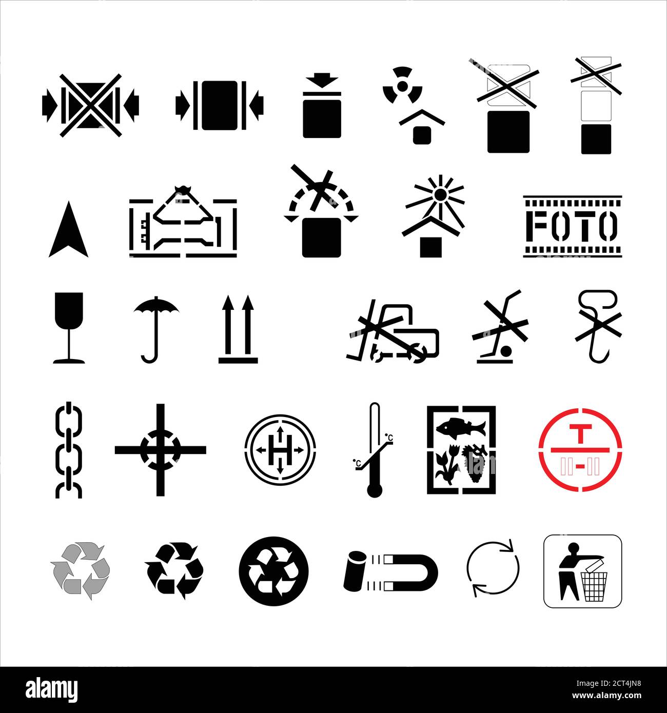 A set of vector symbols marking cargo on boxes, bags, and packaging ...