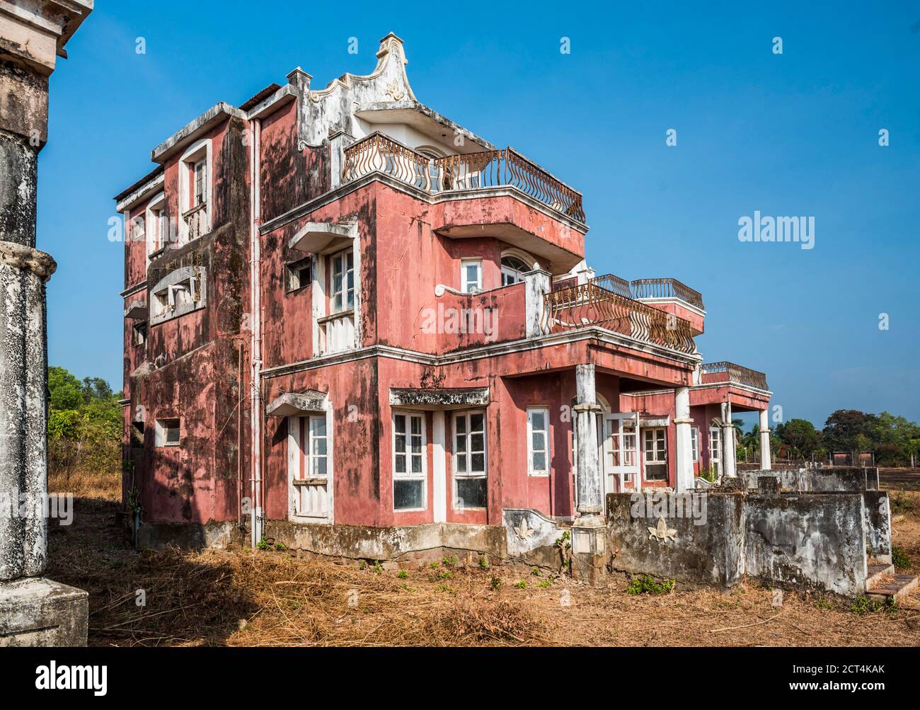 Ruins of Abandoned, derelict old buildings of a Hotel Complex at Agonda ...