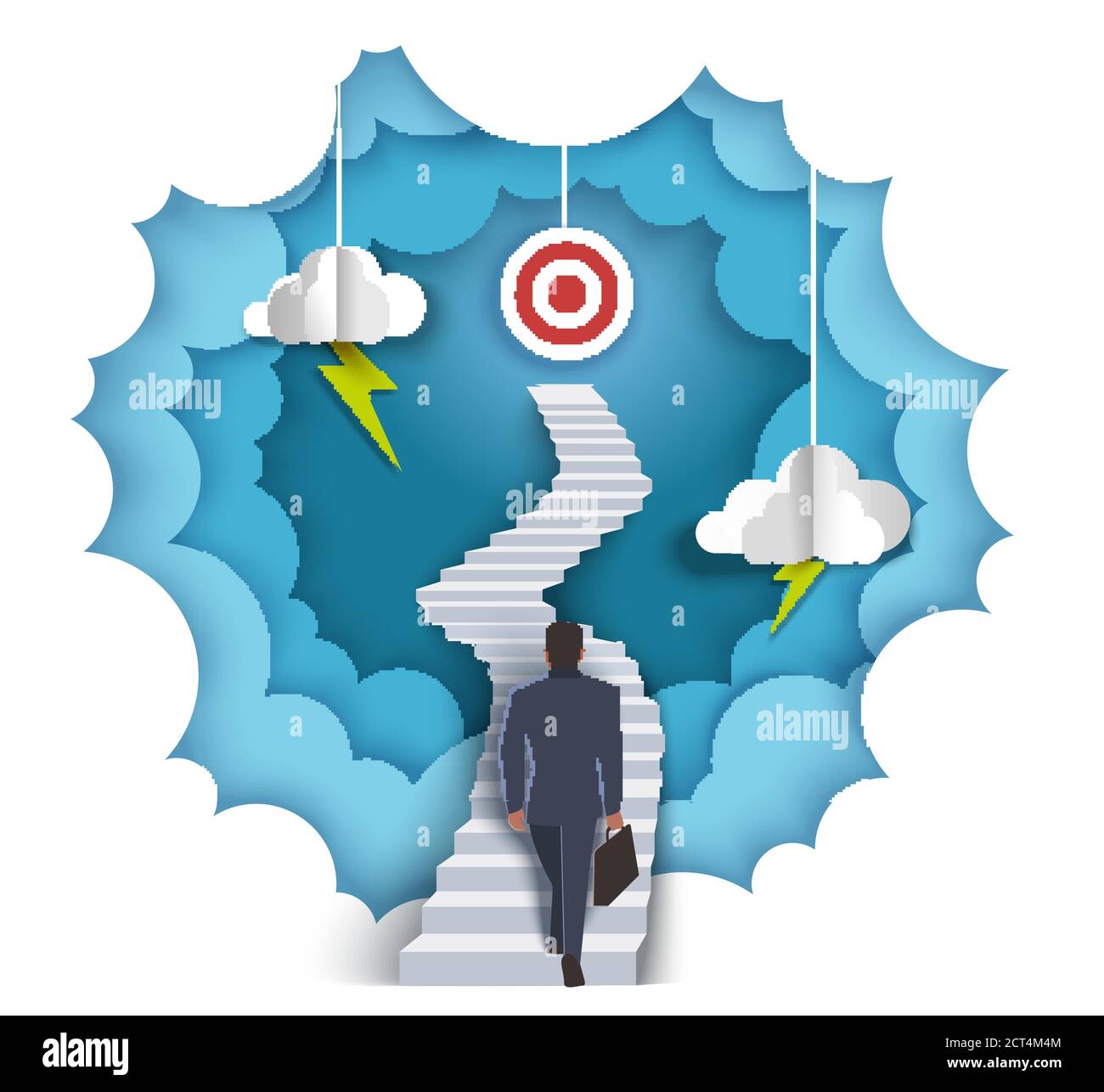 Successful goal achievement, vector paper cut illustration Stock Vector ...
