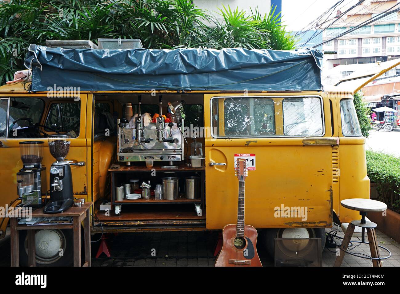Exterior design and decoration of local coffee cafe decorated with ...