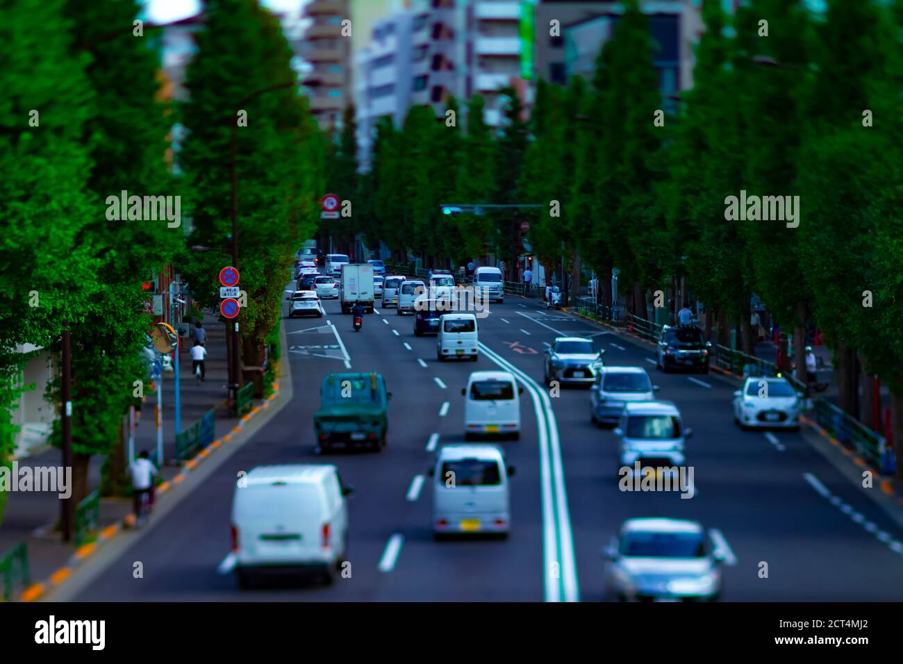 A miniature city street at Oume avenue in Tokyo daytime tiltshift Stock ...