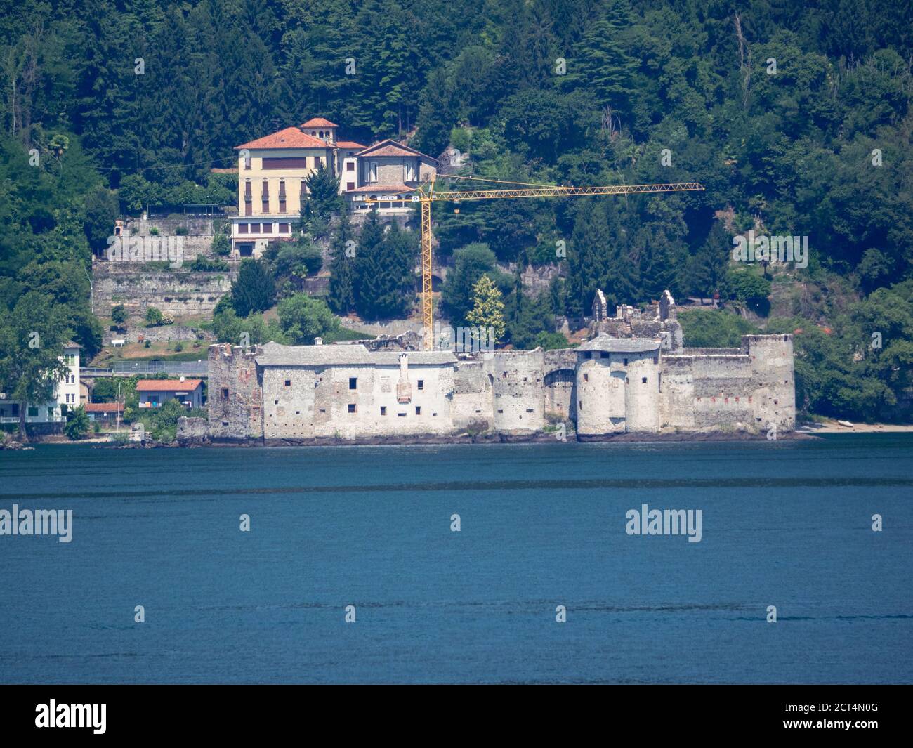 islet in the center of Lake Maggiore with an ancient abandoned and ...
