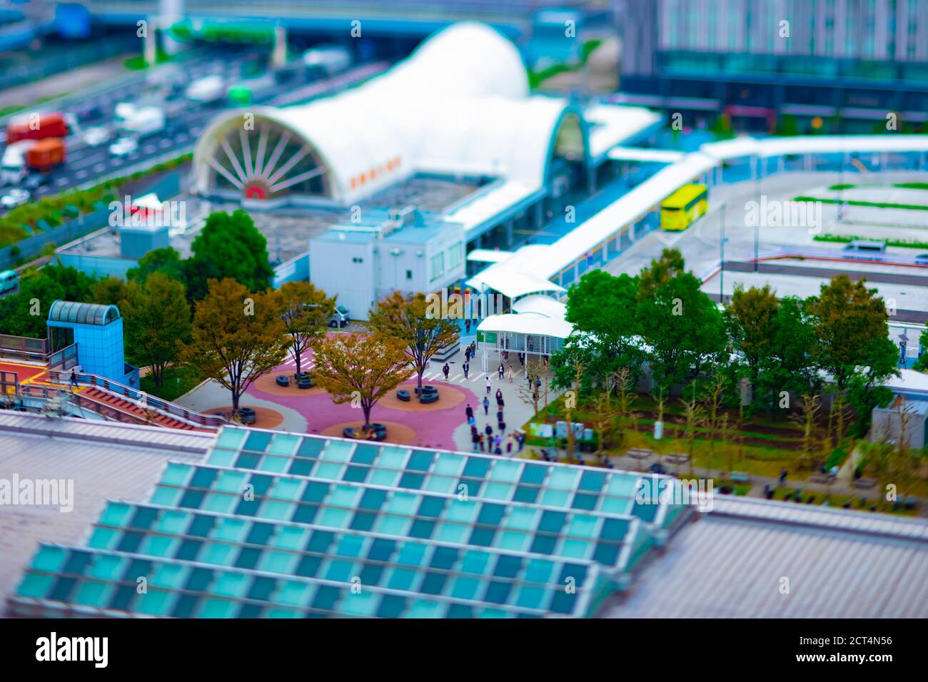 A cityscape at the urban street in Tokyo daytime high angle tiltshift ...