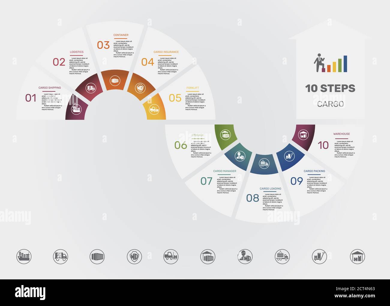 Infographic Cargo template. Icons in different colors. Include Cargo ...