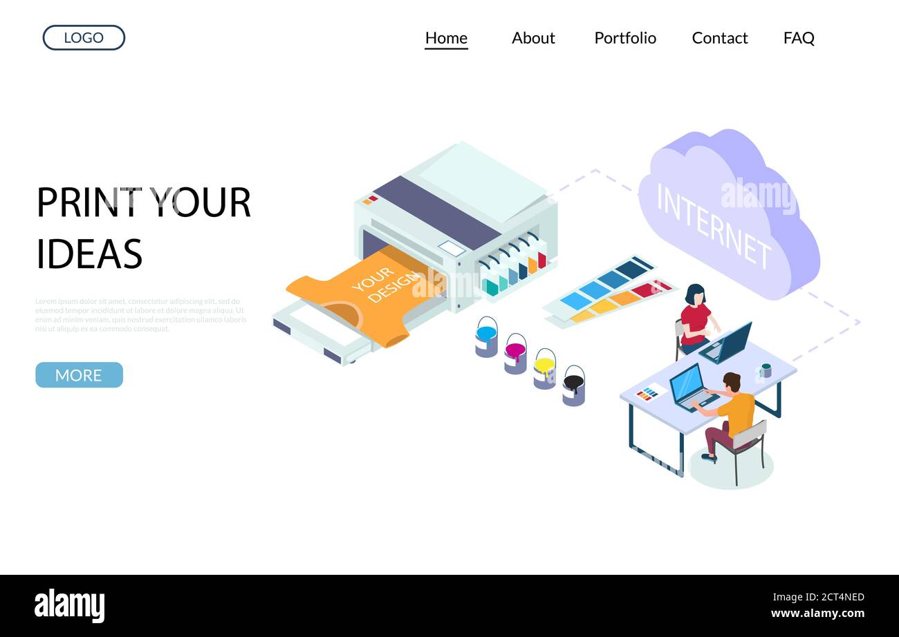 Print shop services vector website landing page design template Stock ...
