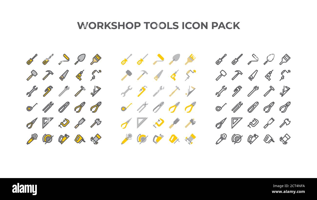 workshop tools icon collection in three styles Stock Photo - Alamy