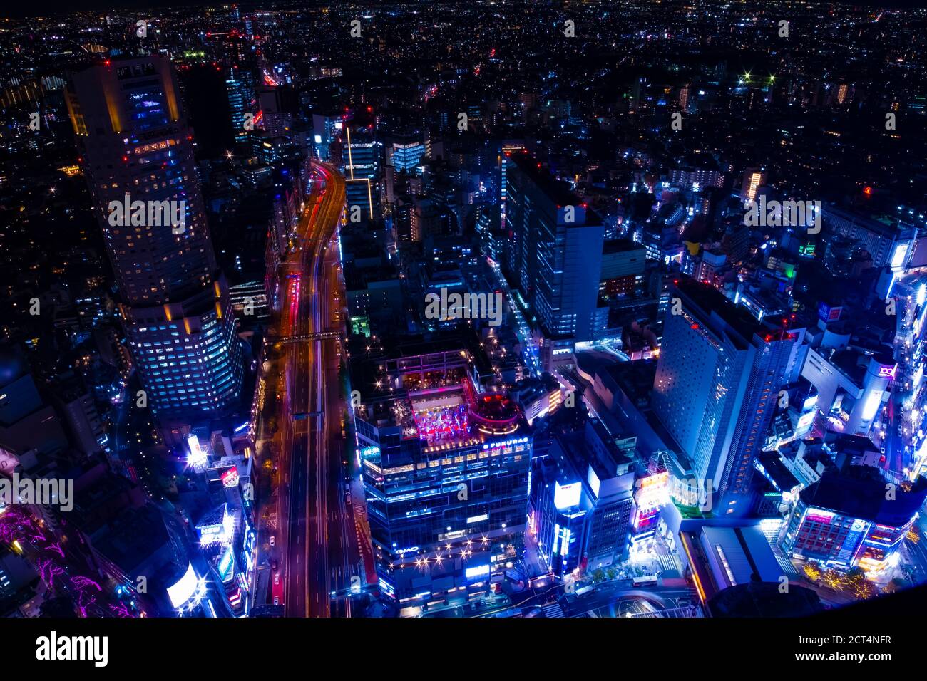 A night neon town in Shibuya Tokyo high angle wide shot Stock Photo - Alamy