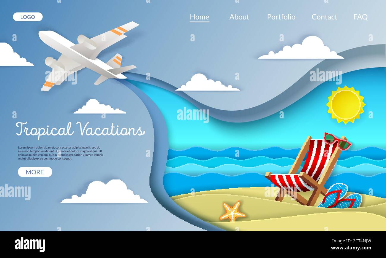 Tropical vacations vector website landing page design template Stock ...
