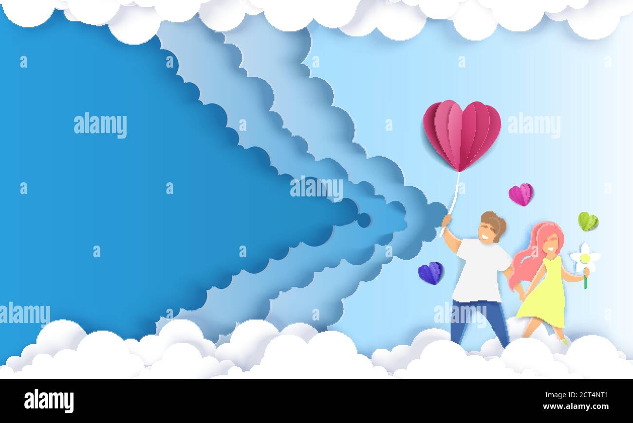 Romantic couple vector paper art style background Stock Vector Image ...
