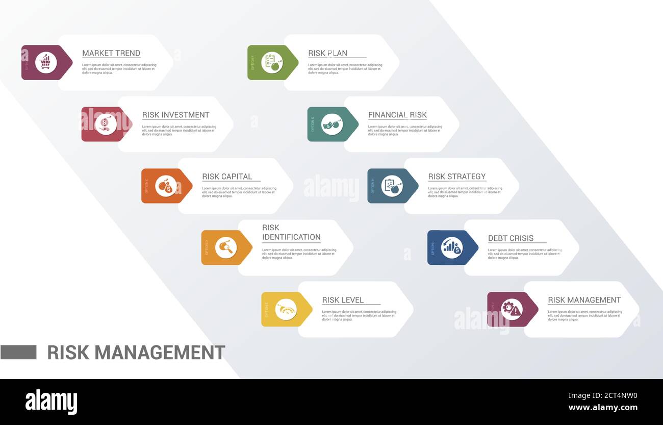 Infographic Risk Management template. Icons in different colors ...
