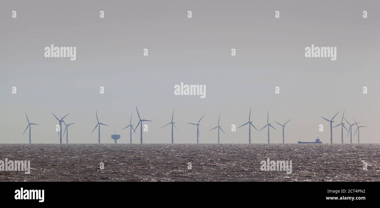 Gunfleet Sands Offshore Wind Farm, wind turbines in the sea, off the ...