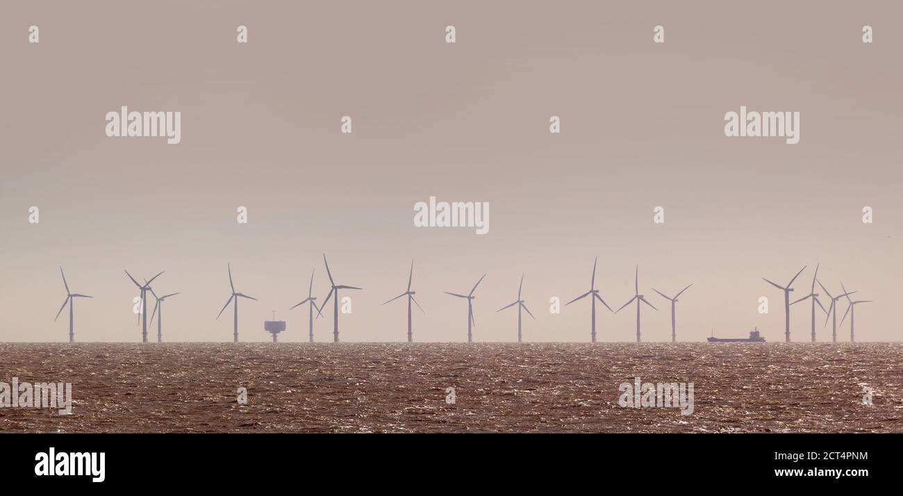 Gunfleet Sands Offshore Wind Farm, wind turbines in the sea, off the ...