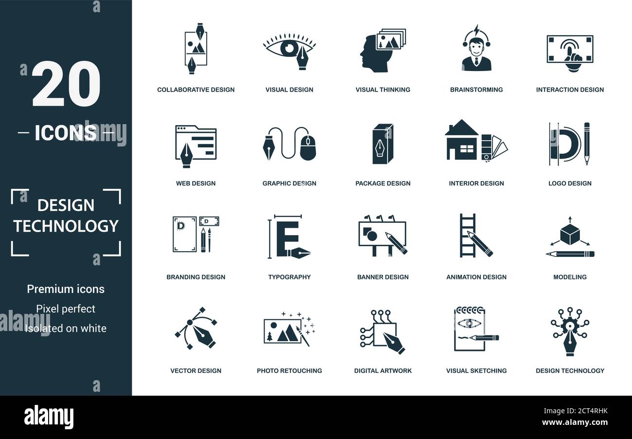 Design Technology icon set. Monochrome sign collection with ...
