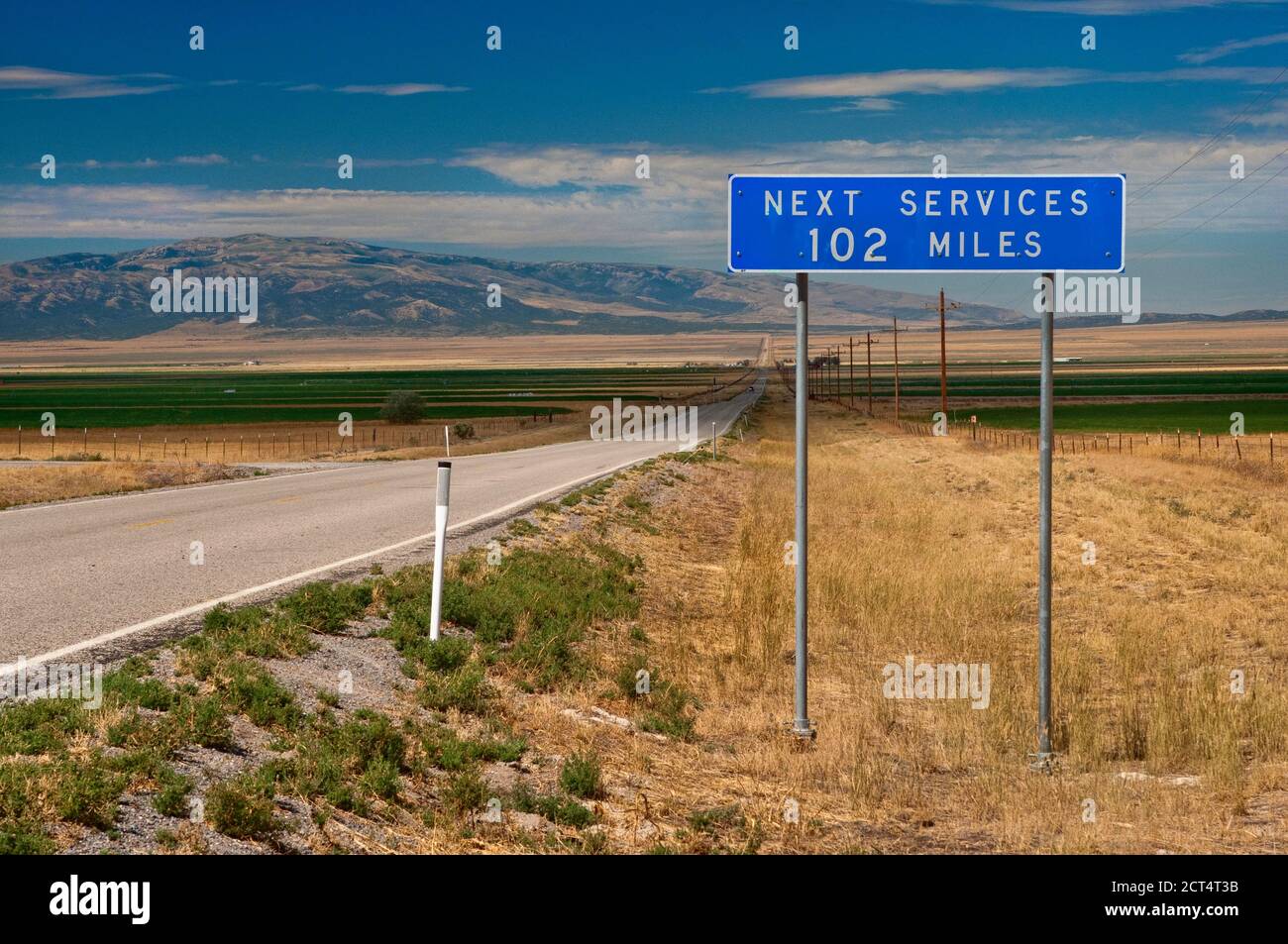 Warning sign at Highway 30 in Curlew Valley at Great Basin Desert, Utah ...