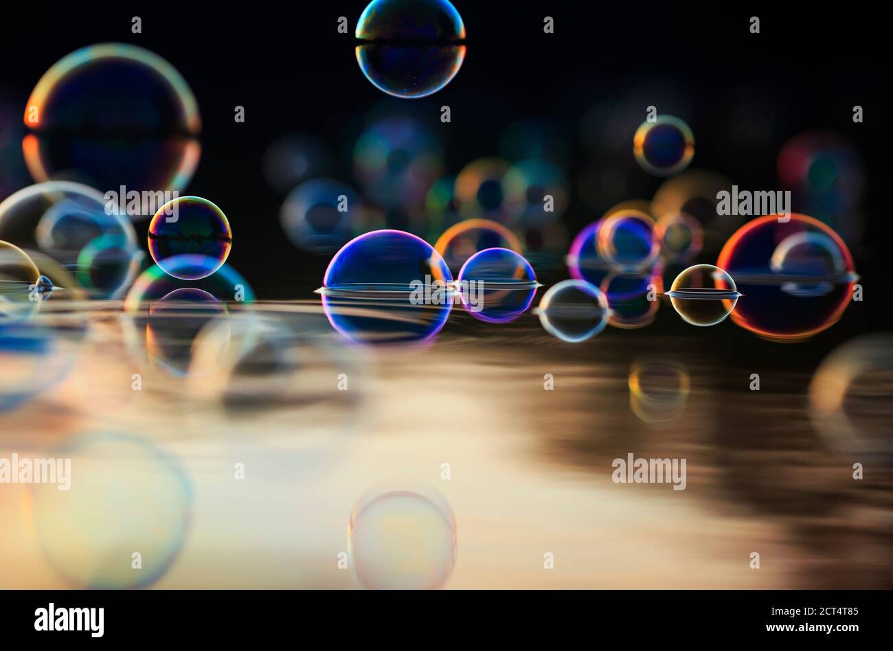 beautiful colorful background with shiny soap bubbles flying over the ...