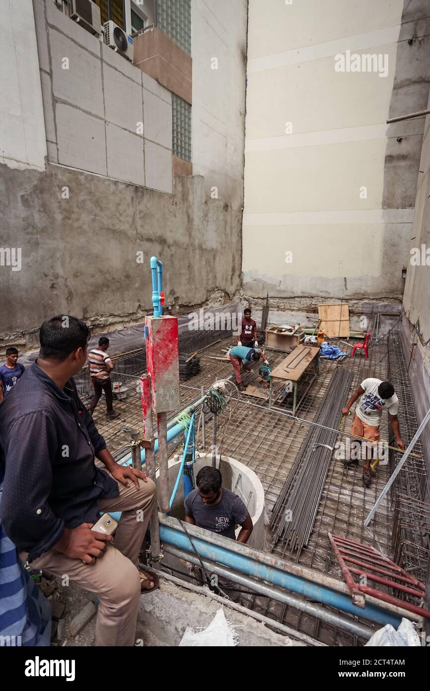 Male / Maldives - August 10, 2019: building under construction with ...