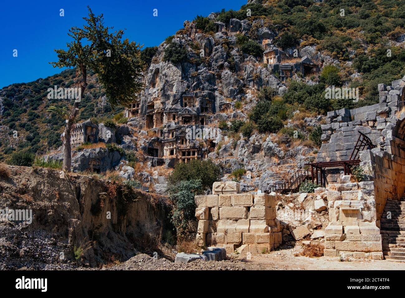 Ancient lycian rock tomb ruins in Demre, former Myra, Antalya, Turkey ...