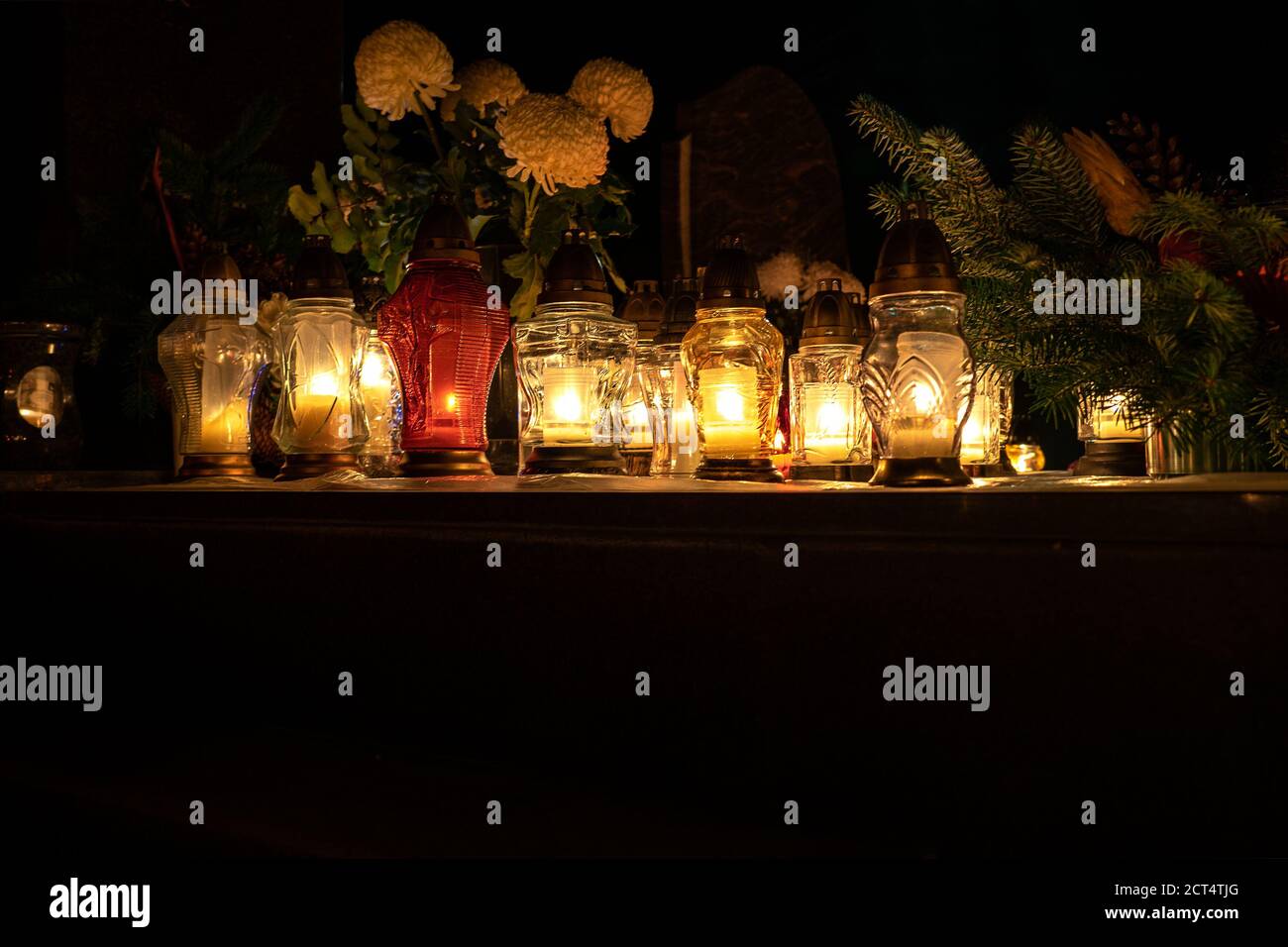 rememberance candle lanterns in the cemetery on all saints day Stock ...